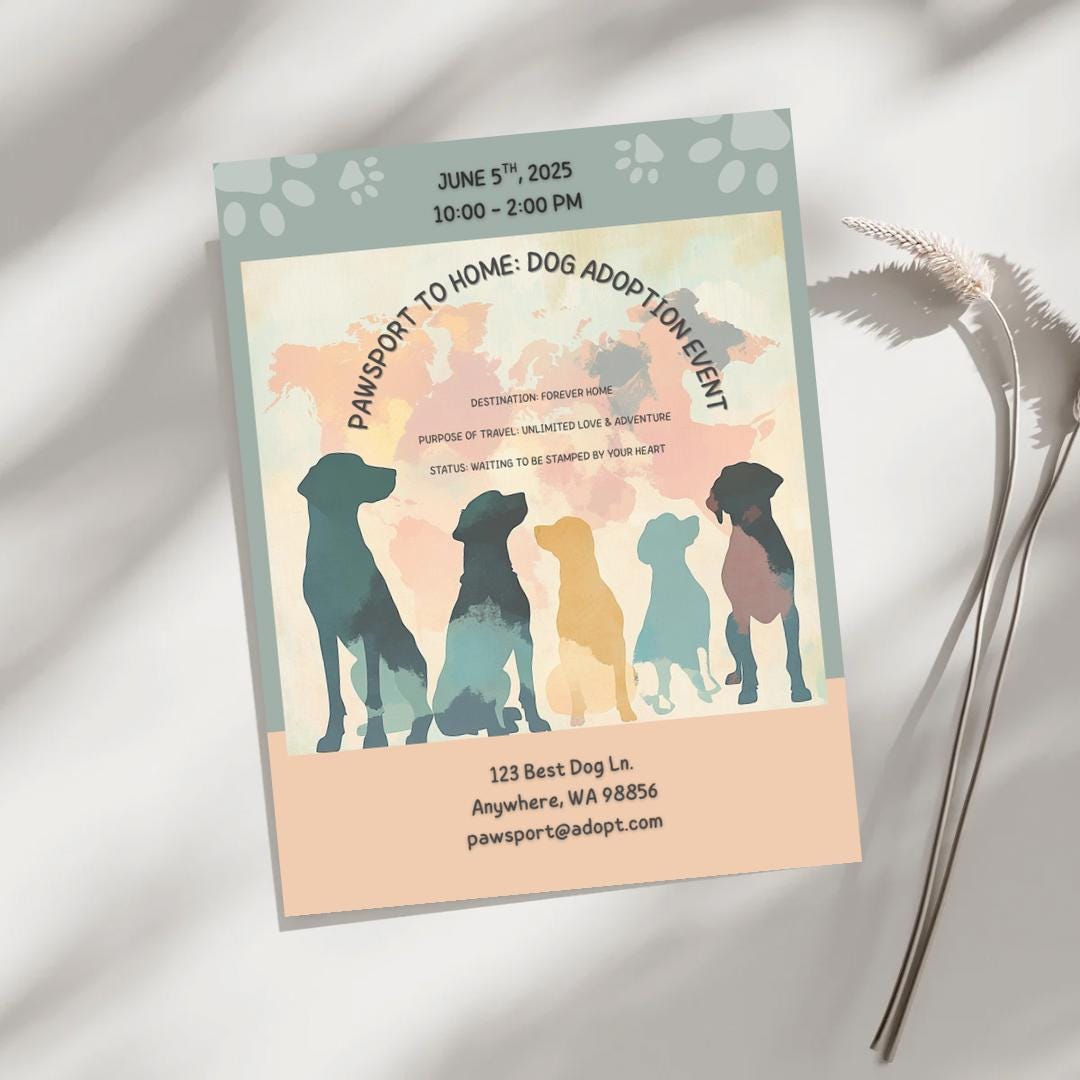 Dog Adoption Flyer Template Pastel Map Pet Rescue Poster Canva