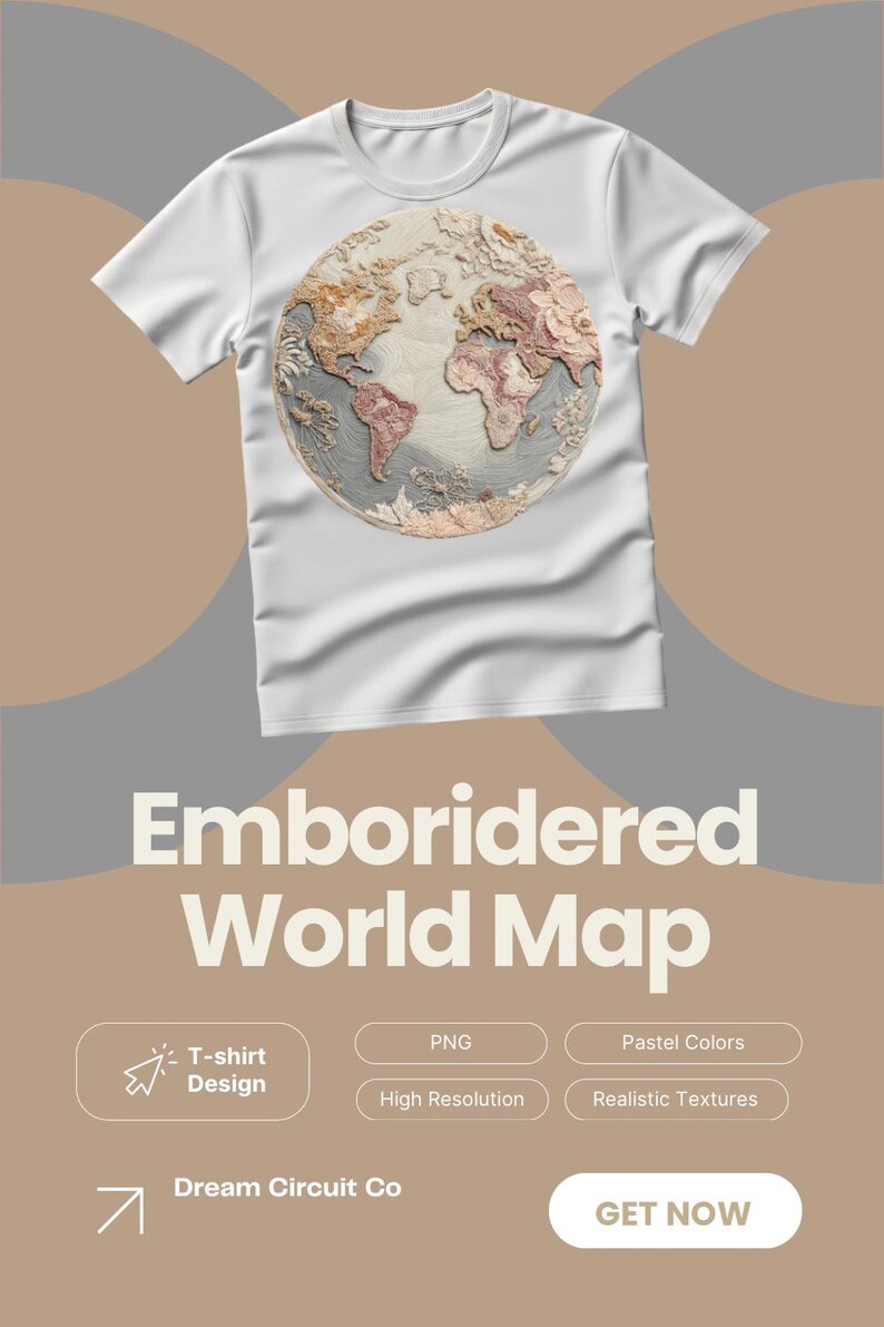 Embroidered World Map PNG: Boho Travel Clipart (digital Download, 300 ...