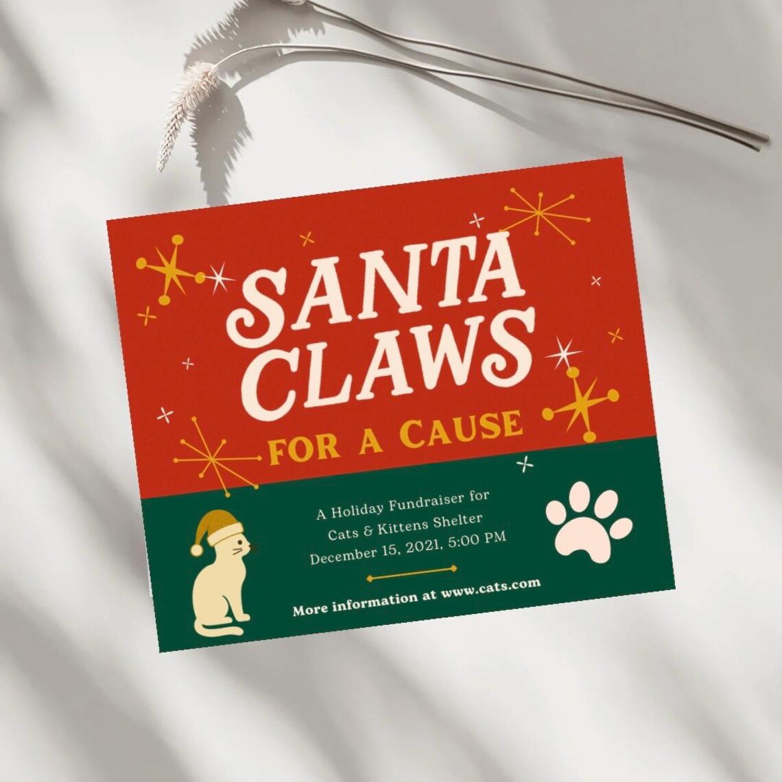 Santa Claws Retro Christmas Flyer | Editable Cat Fundraiser Poster ...