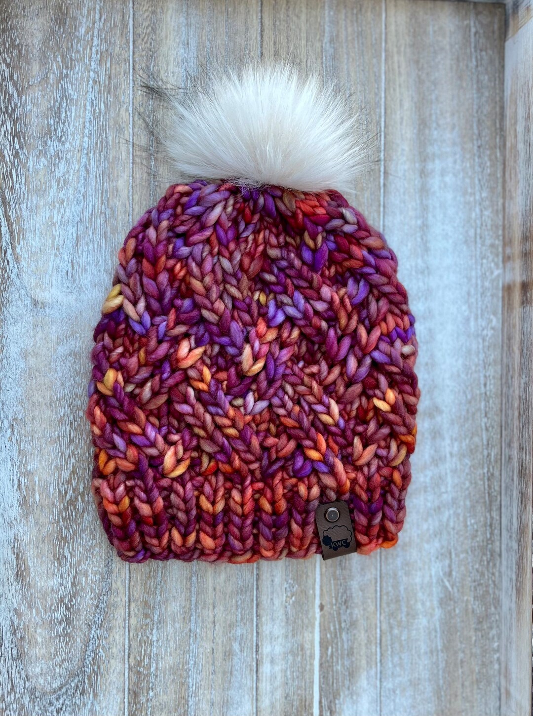 Luxury/merino Wool/cozy Handmade Knit Hat With Faux Fur Pom - Etsy