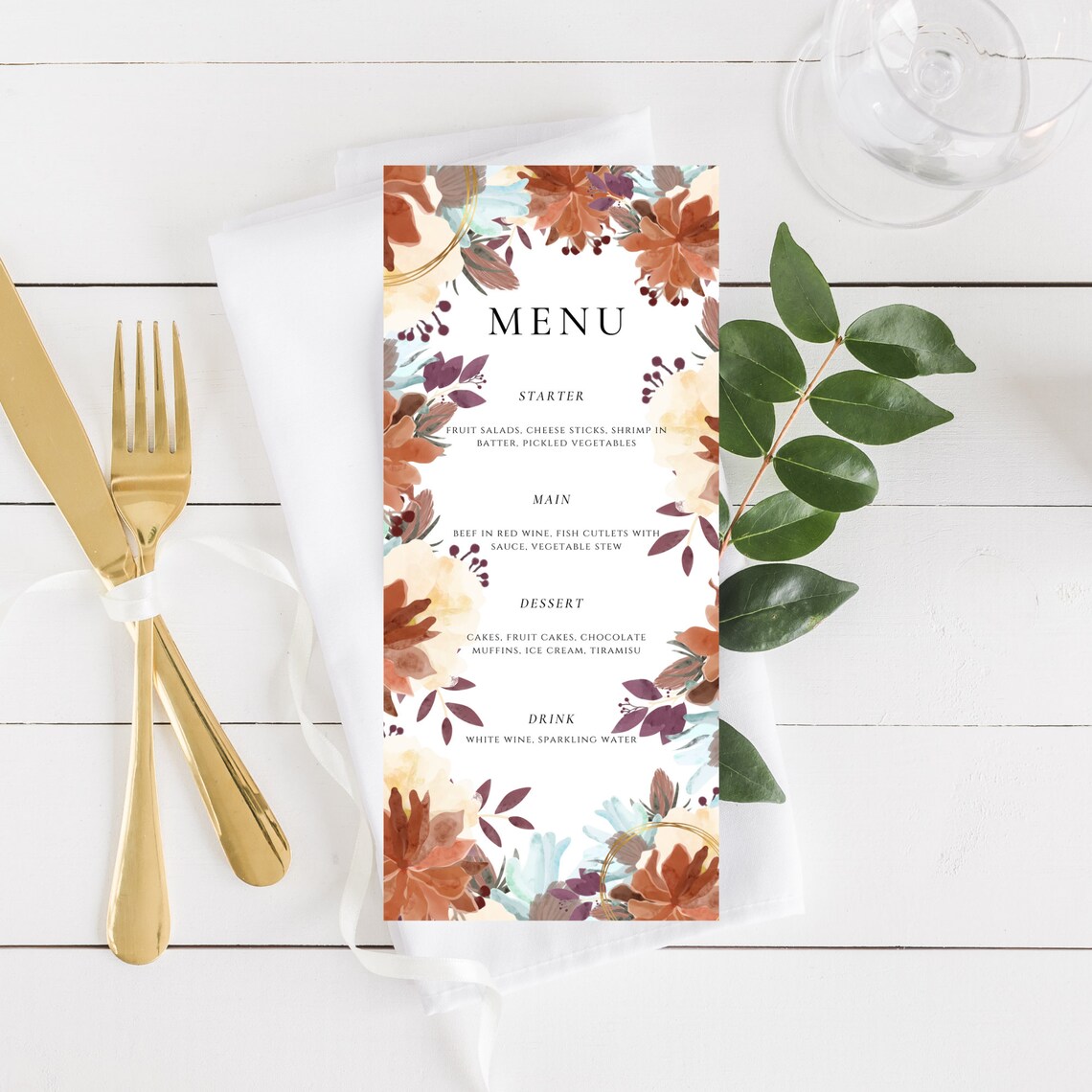 Purple Orange Gold Flowers Menu 4x9 Rack Card Customize - Etsy