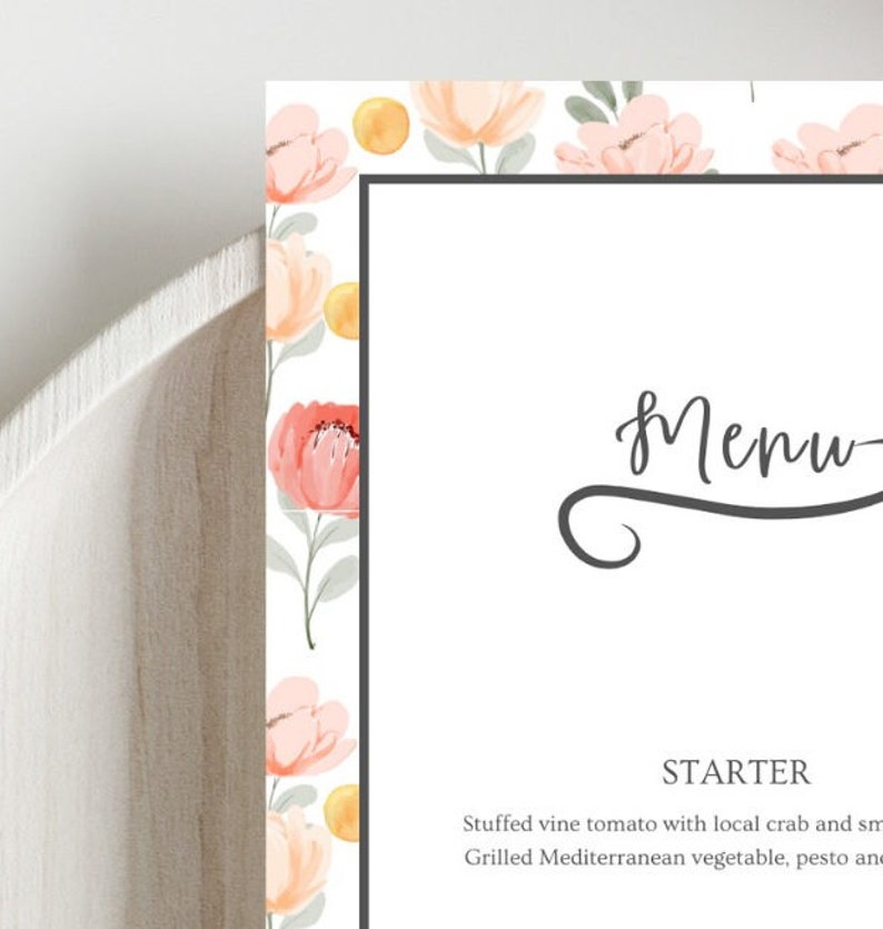 Custom Printable Menu Card Editable Menu Digital Download Menu for ...
