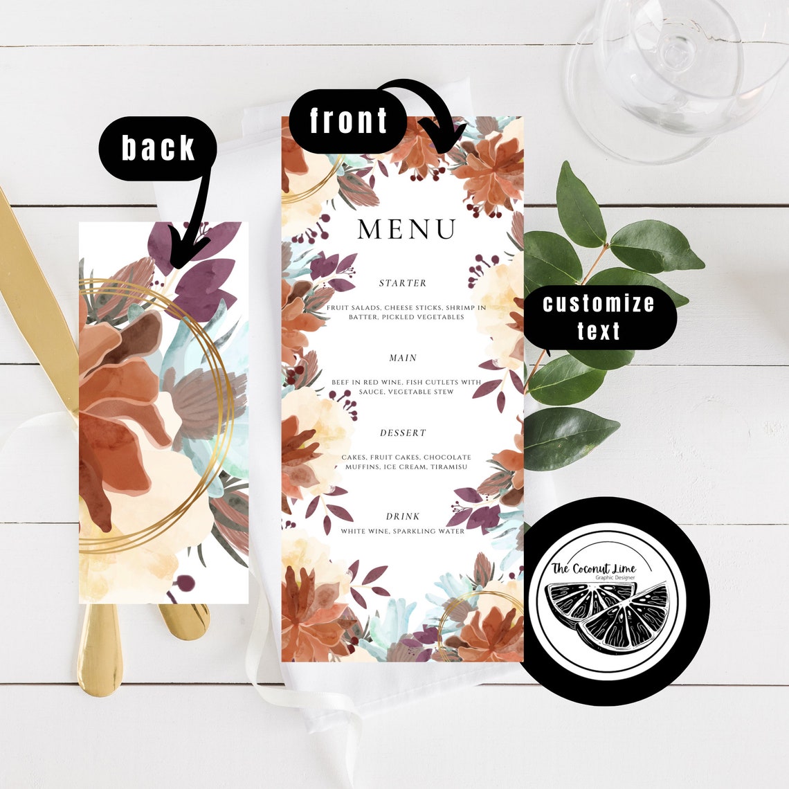 Purple Orange Gold Flowers Menu 4x9 Rack Card Customize - Etsy