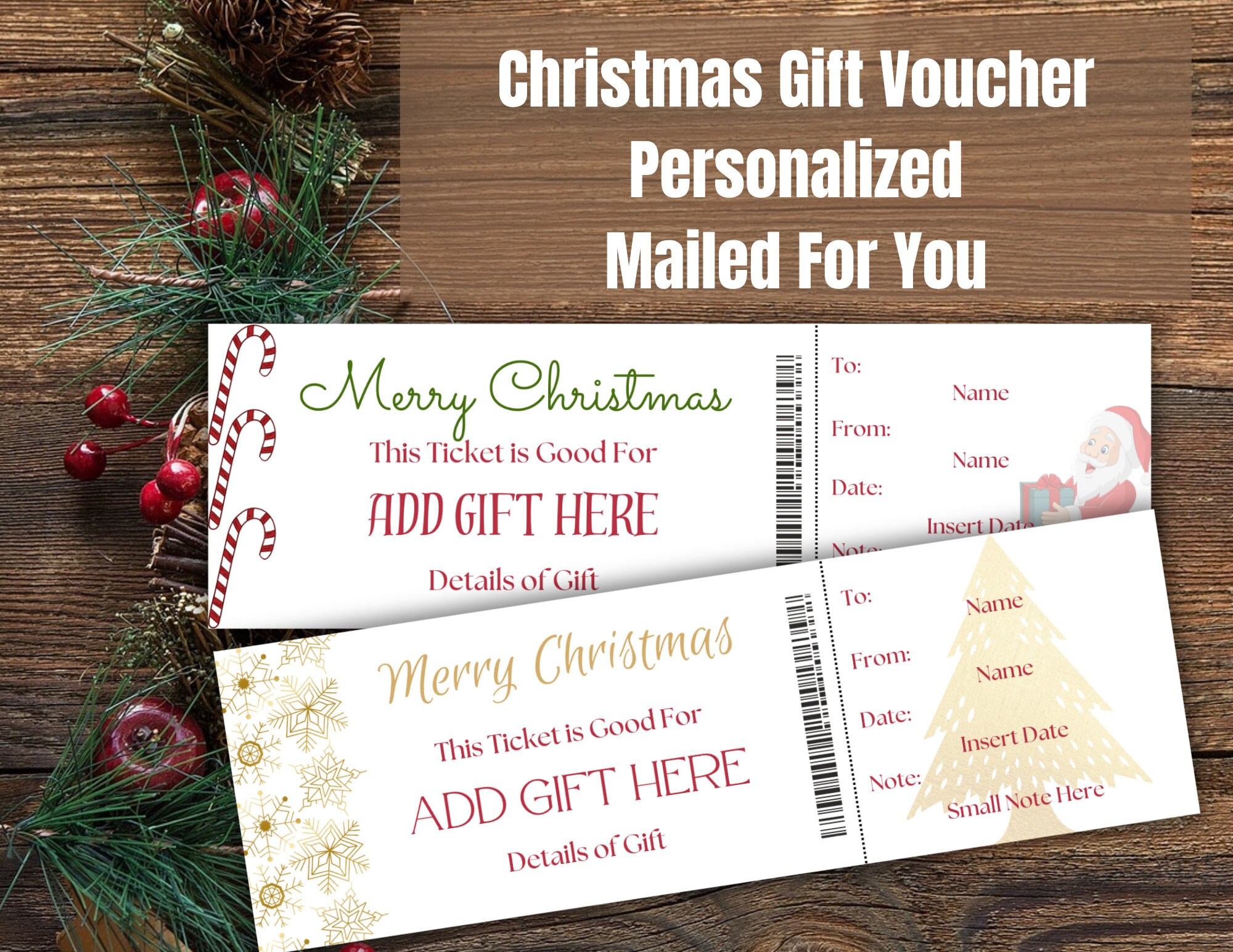 Personalized Christmas Gift Voucher, Christmas Gift Ticket, Mailed for ...