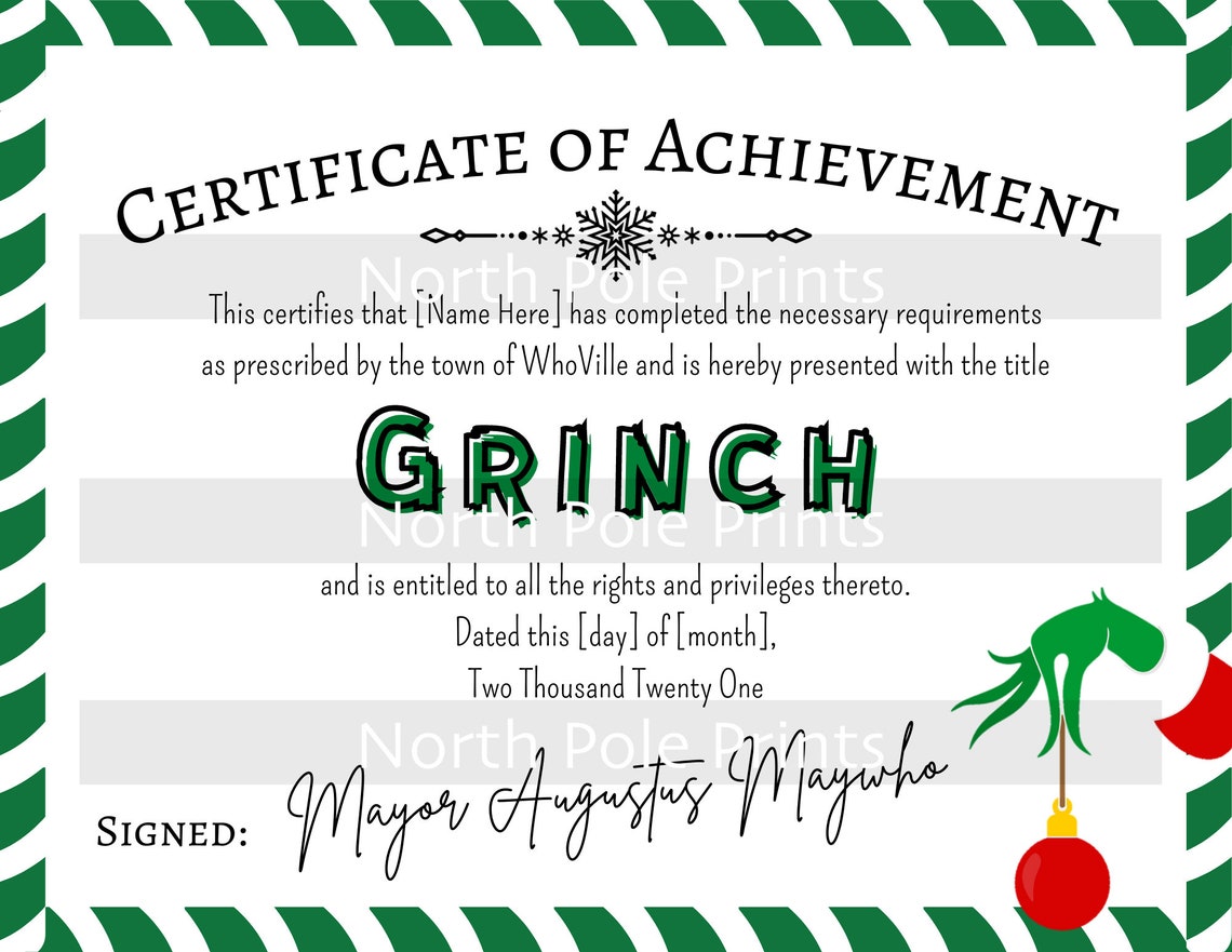 Personalized Grinch Certificate & Quote: Funny Holiday Letter - Etsy