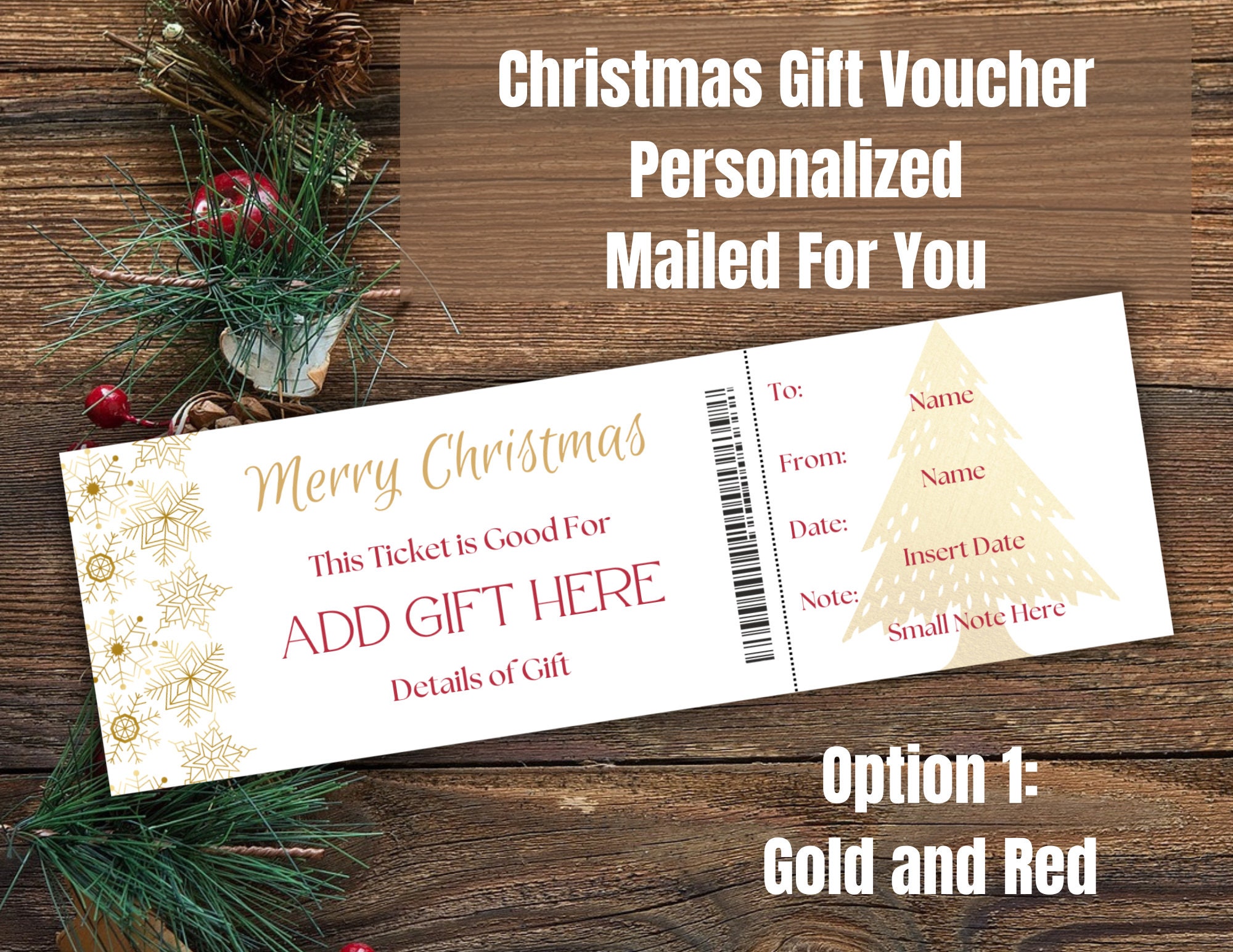Personalized Christmas Gift Voucher, Christmas Gift Ticket, Mailed for ...