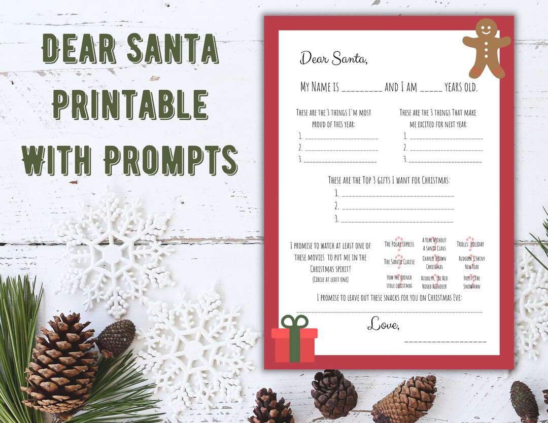 Kid's Letter to Santa Printable, With Prompts, Christmas Wish List ...
