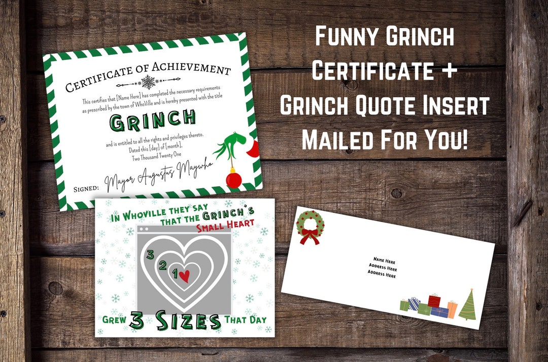Personalized Grinch Certificate & Quote: Funny Holiday Letter - Etsy