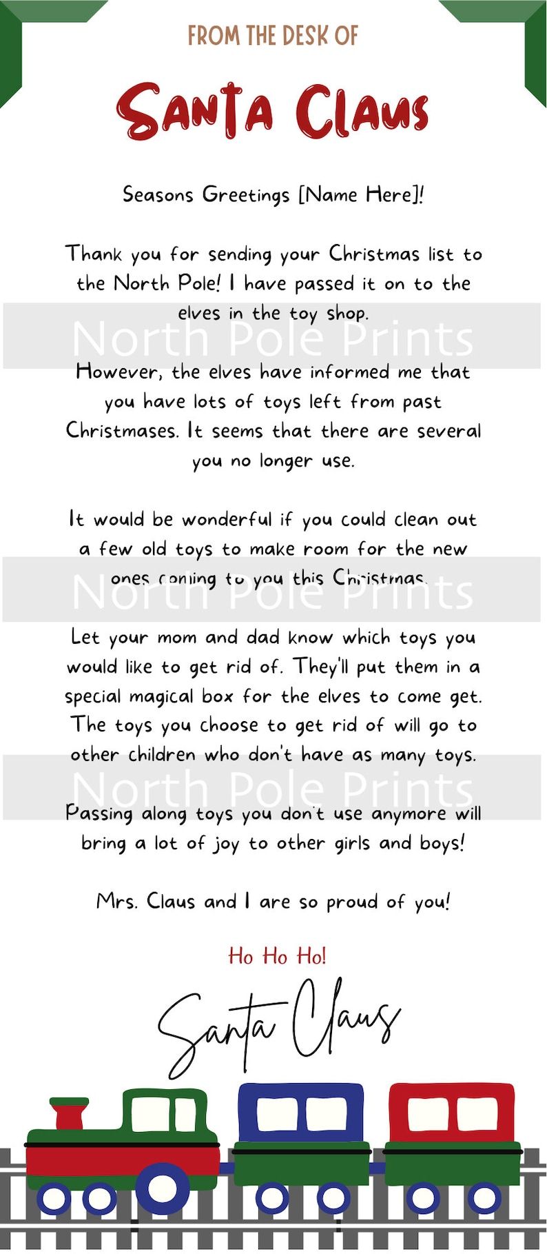 Personalized Toy Donation Letter From Santa, MAILED FOR YOU, Old Toys ...