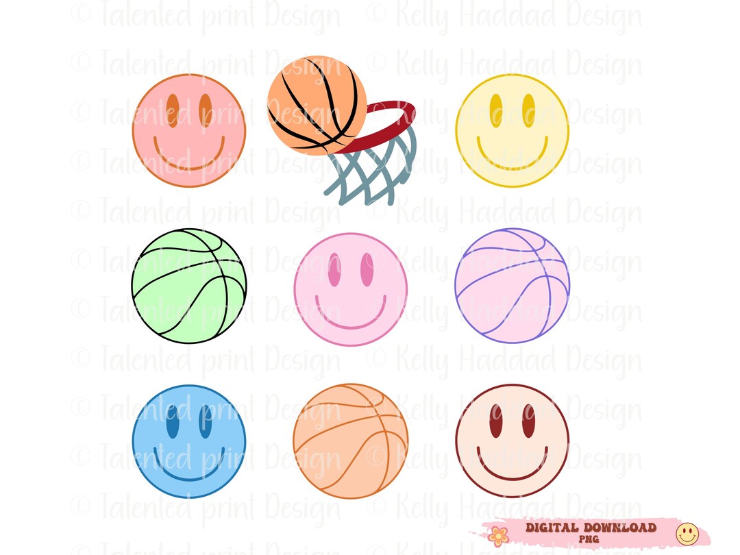 Basketball Svg, Smile Face Svg File, Png, Retro Sublimation Design ...