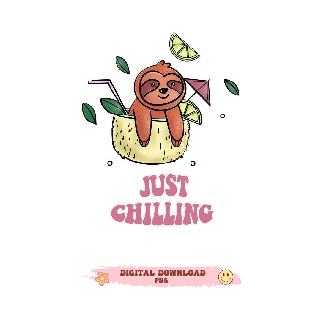 Sloth PNG, Sloth Just Chilling in Drink PNG Hand Drawn Retro ...