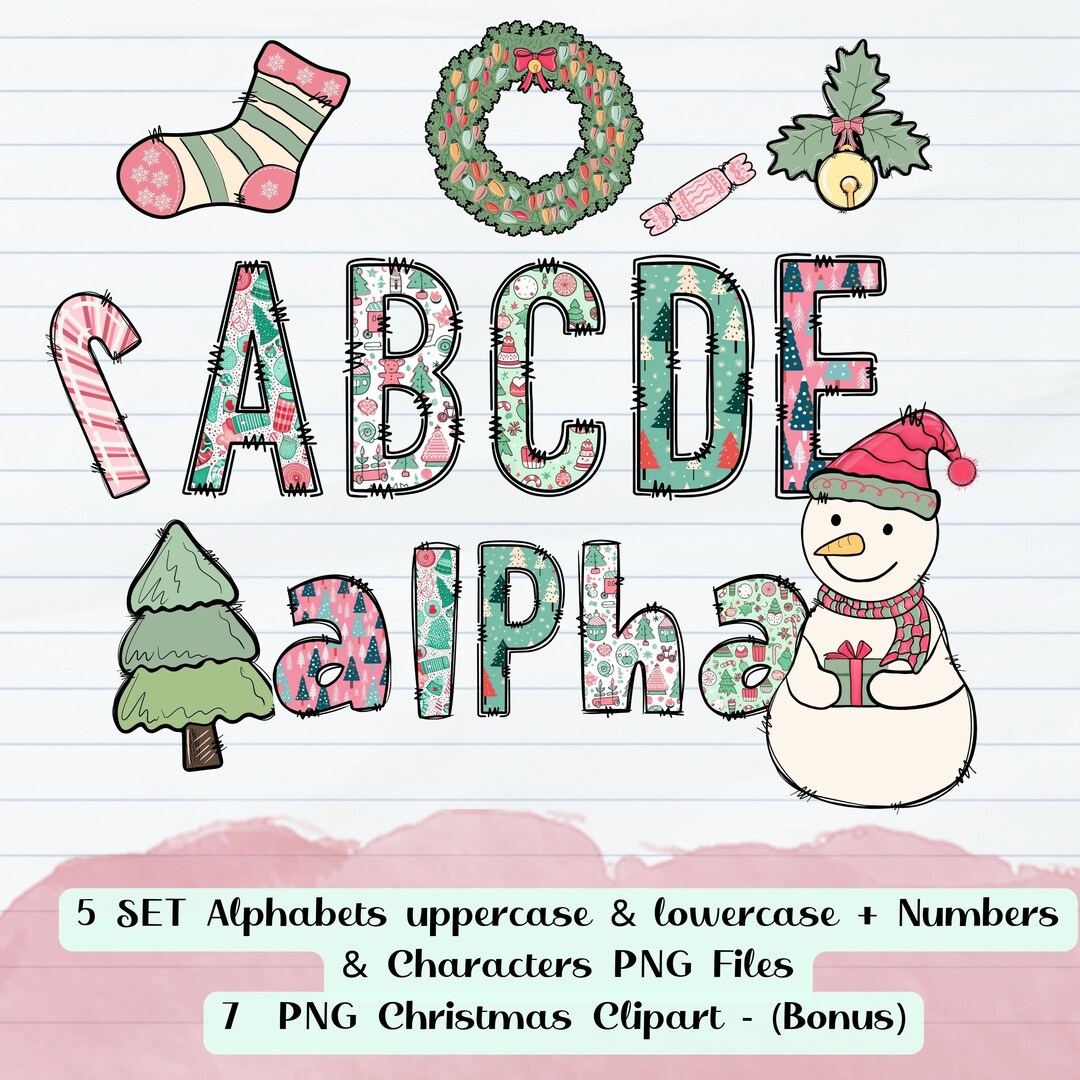 Christmas Clip Art Doodle Letters and Numbers, Uppercase Alphabet Set ...