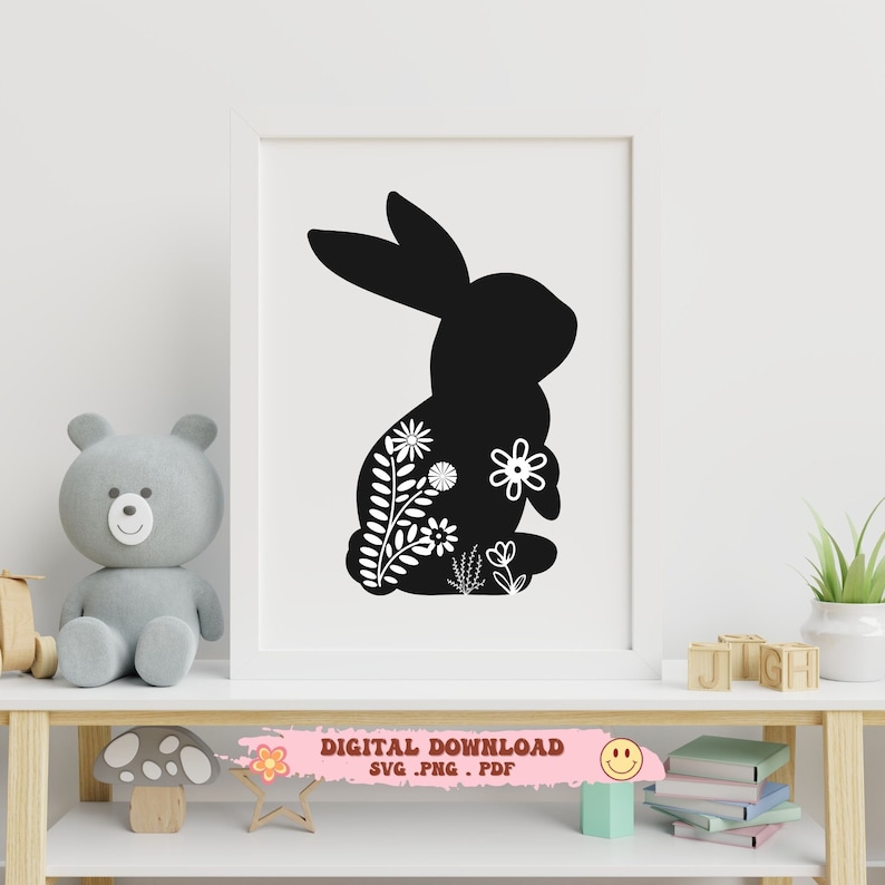 SVG Spring Rabbit Easter Bunny Flowers Floral Bunny SVG - Etsy