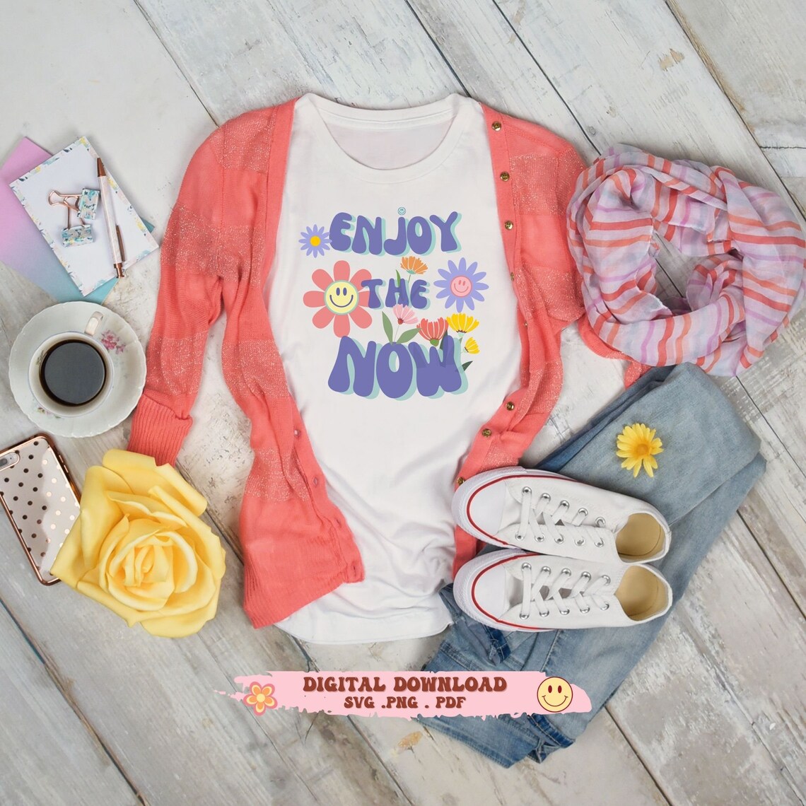 Enjoy the Now SVG Smile Face SVG Png Happy Quote SVG Preppy - Etsy