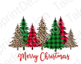 Buffalo Plaid and Cheetah Merry Christmas Trees Digital Download ...