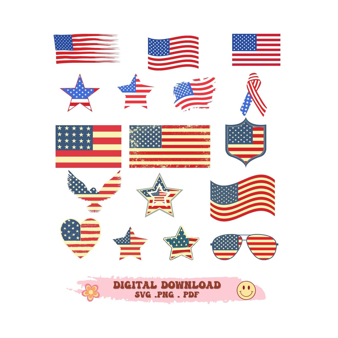 American Flag Vintage Svg USA Patriotic Shirt Gift 4th of July Heart ...