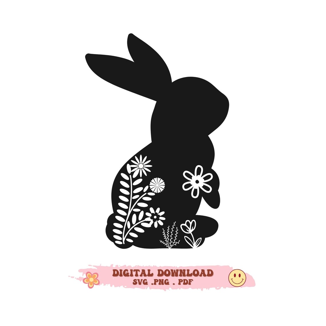 SVG Spring Rabbit Easter Bunny Flowers Floral Bunny SVG | Etsy