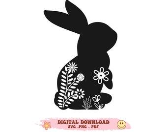 SVG Spring Rabbit Easter Bunny Flowers Floral Bunny SVG PNG Files ...