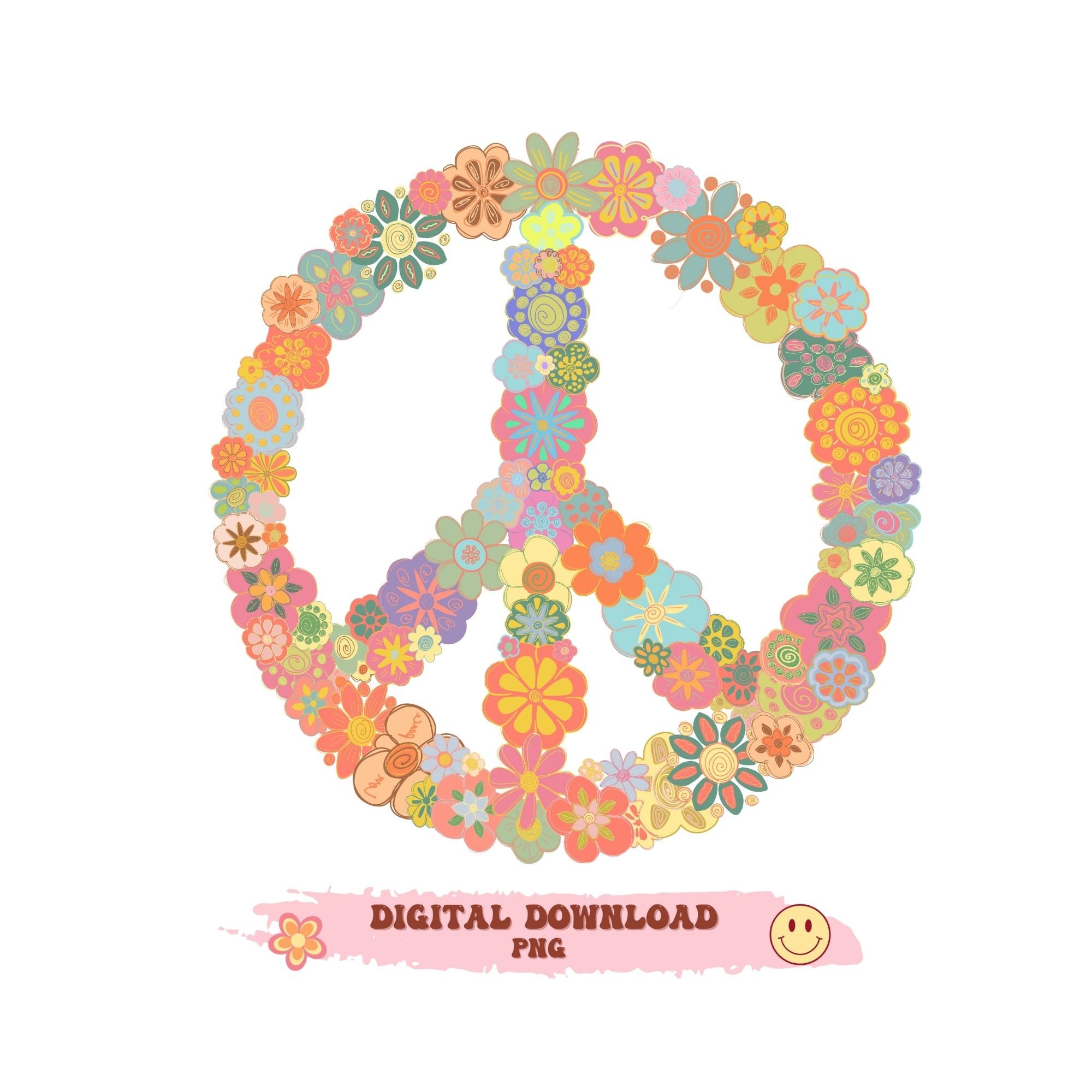 Peace Sign Png Retro Flowers Png Retro Floral Peace Sign - Etsy