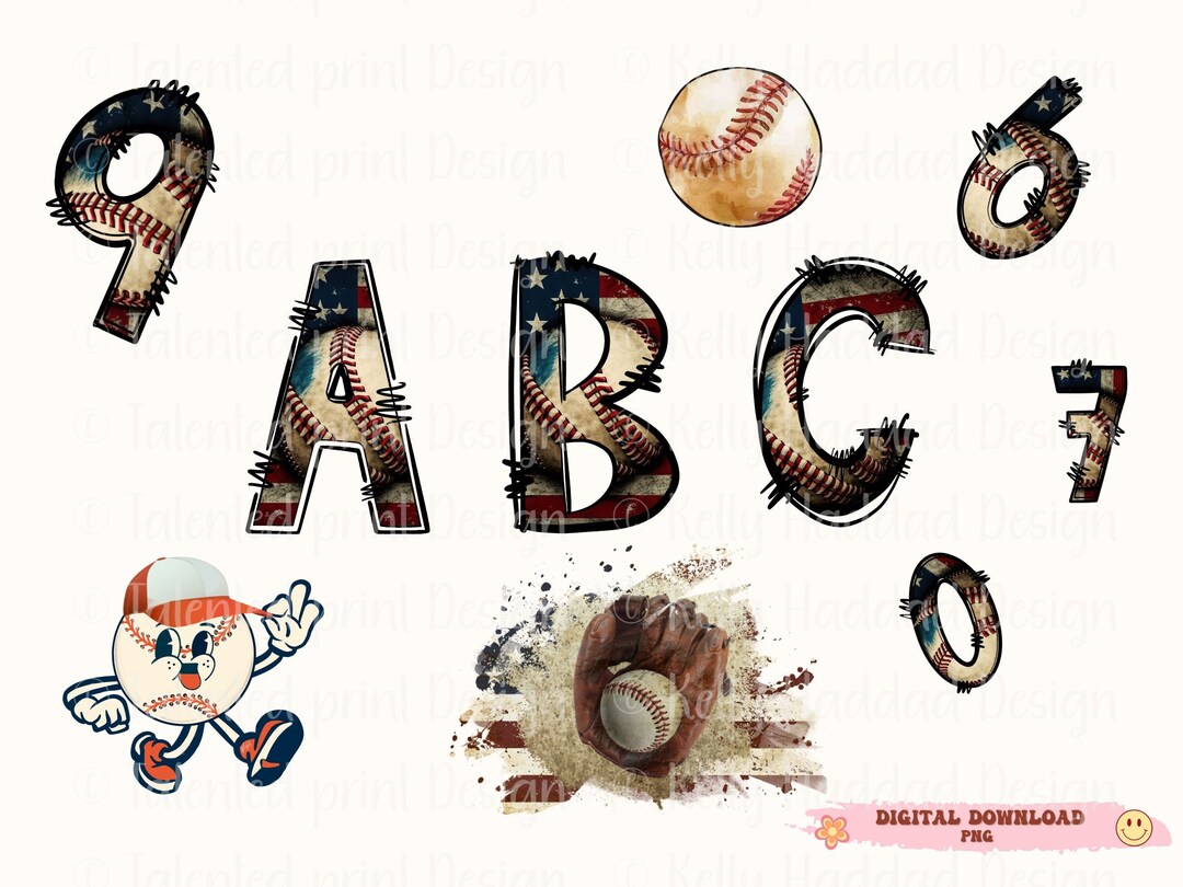 Baseball Font American Flag Alphabet & Numbers PNG Bundle, Alphabet and ...