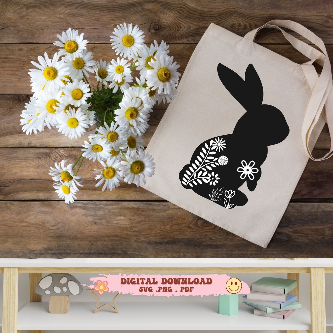 SVG Spring Rabbit Easter Bunny Flowers Floral Bunny SVG | Etsy