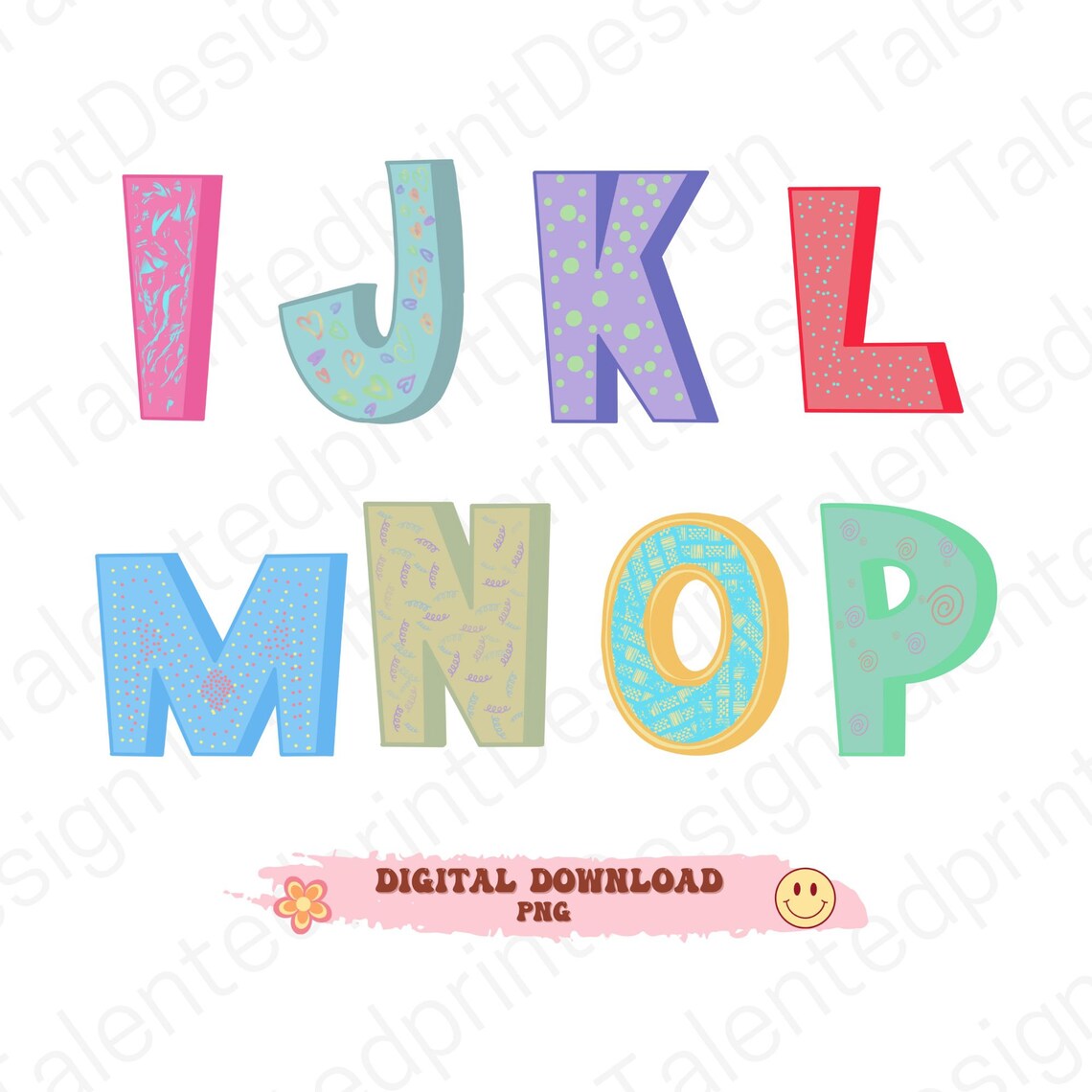 Doodle Letters Png Alphabet Png Multi Colors Patterns Retro - Etsy