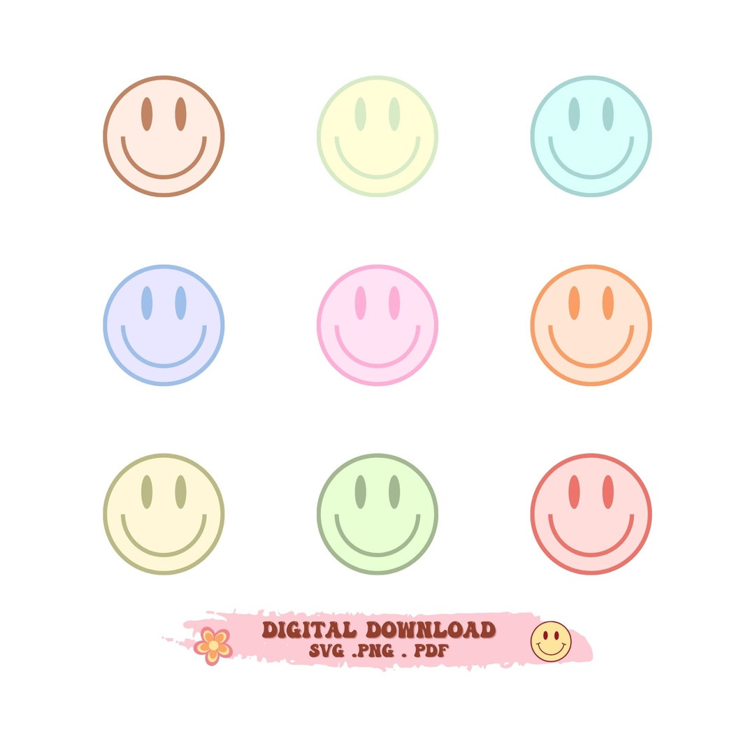 Retro Smiley Face SVG and PNG in Spring Colors Retro Sublimation Design ...