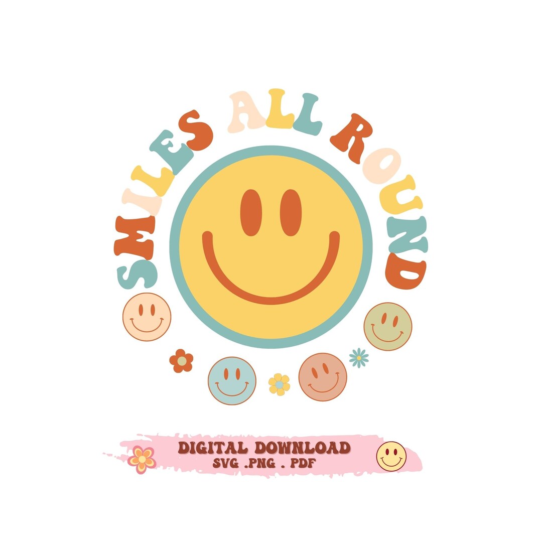 Smiles All Round Svg, SMILE FACE SVG, Png, Colorful Retro Smile, Retro ...