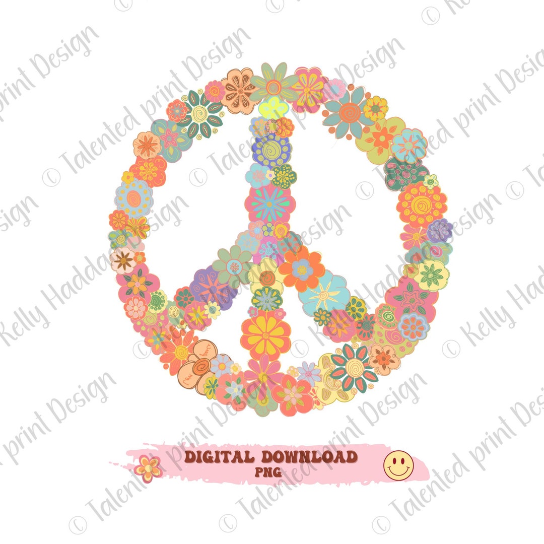 Peace Sign Png, RETRO Peace Sign Png File, Hippie Peace Sign Flowers ...