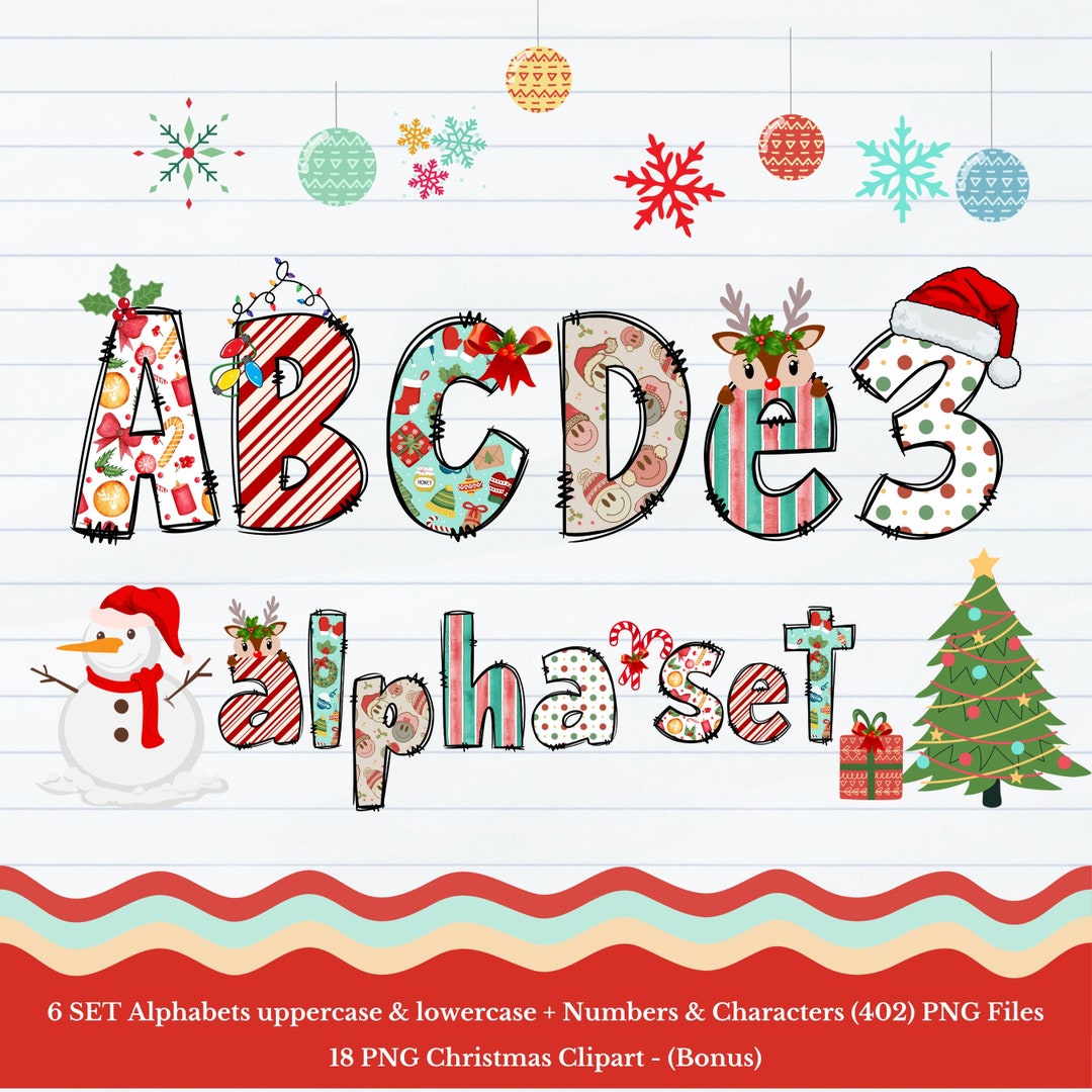 Christmas Doodle Alphabet Bundle, Digital Download, PNG Files, Instant ...