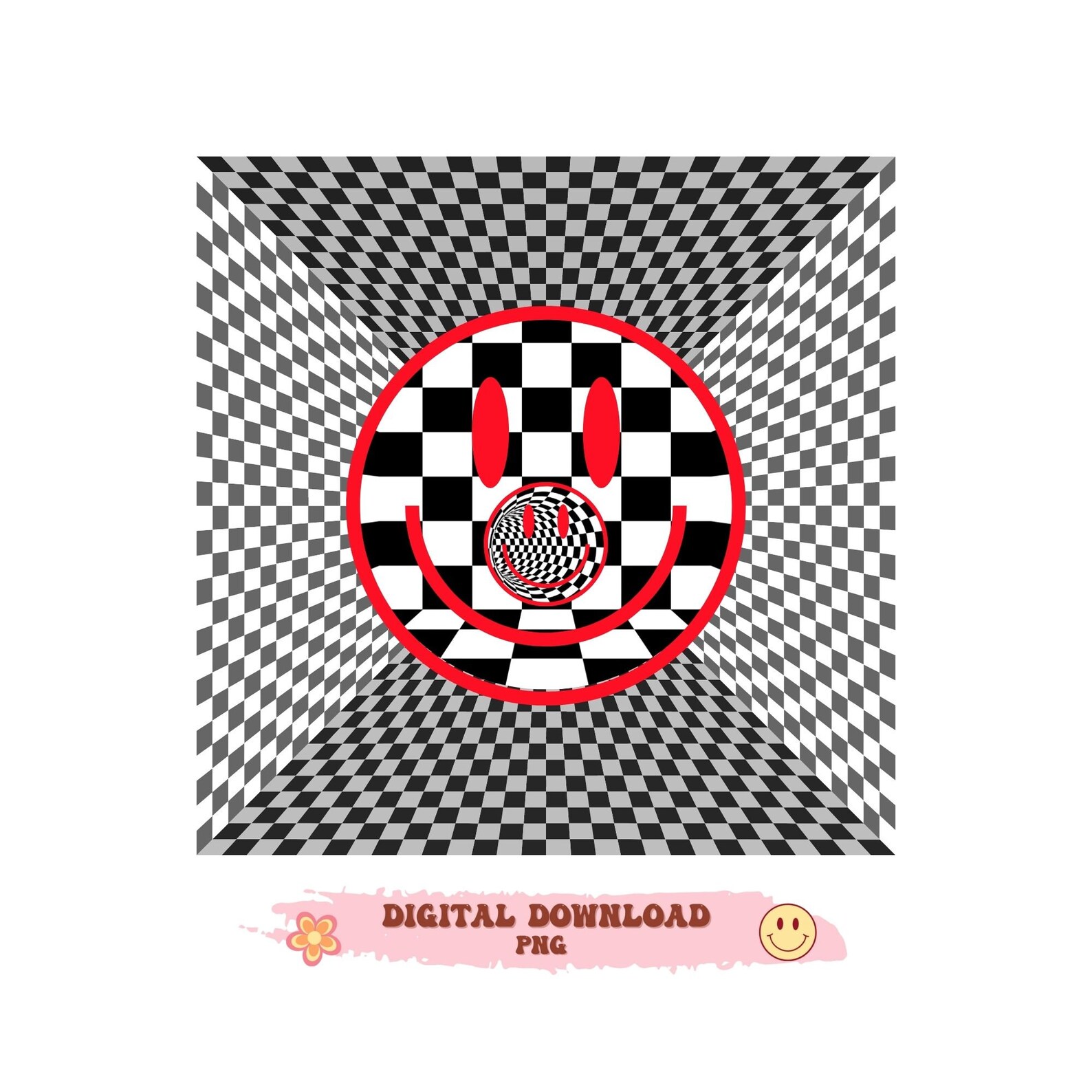 Trippy Smiley Face PNG, 2 Files Optical Illusion Illustration, Geometry ...