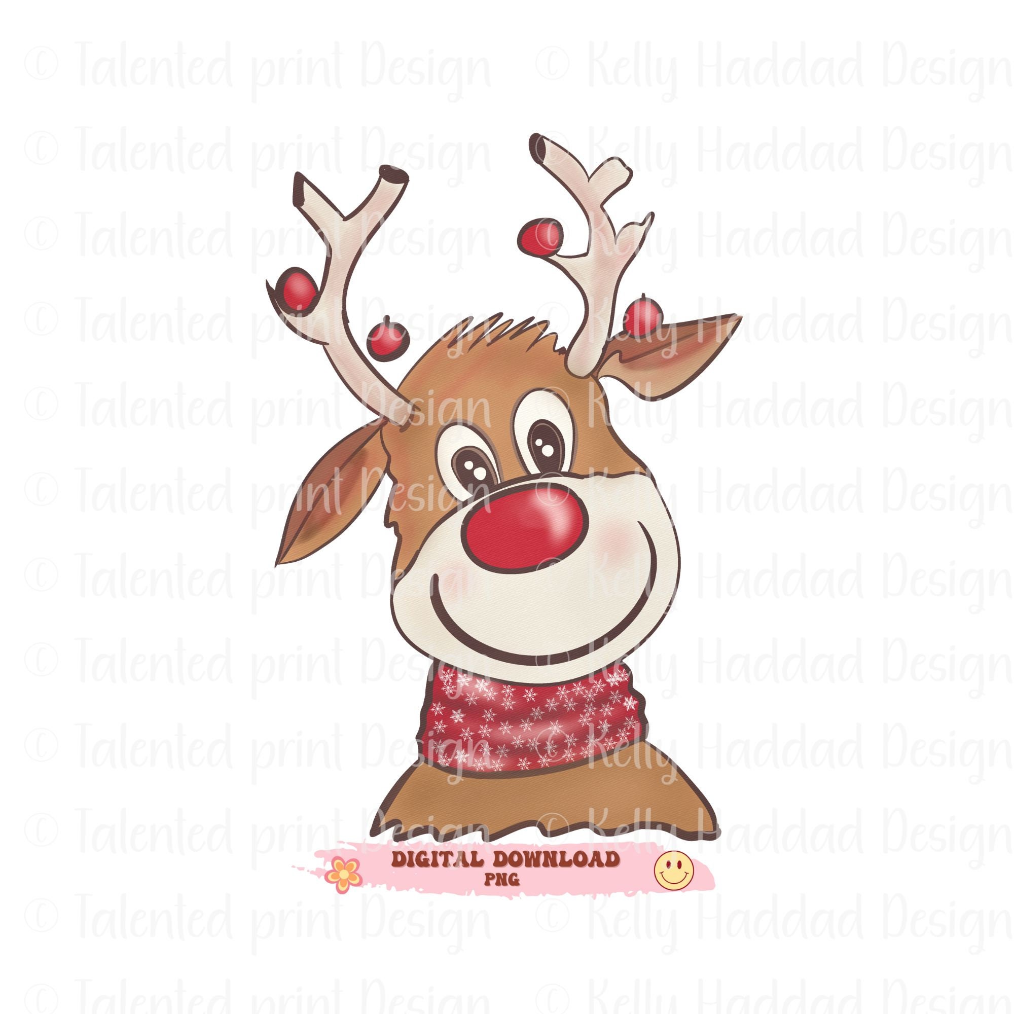 Reindeer Sublimation PNG, Design, Hand Drawn, Christmas, Christmas ...