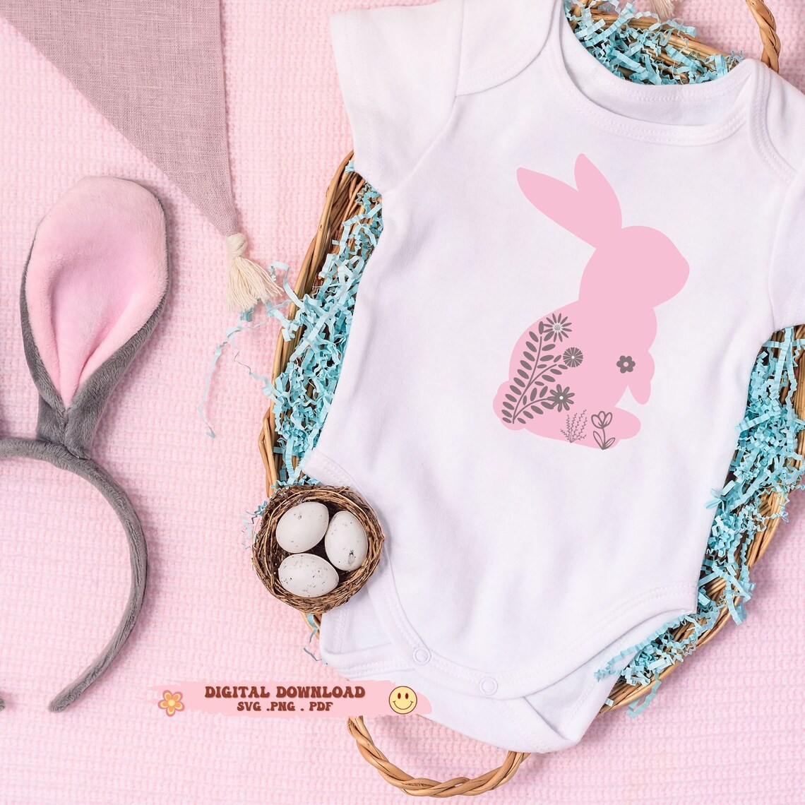 SVG Spring Rabbit Easter Bunny Flowers Floral Bunny SVG | Etsy