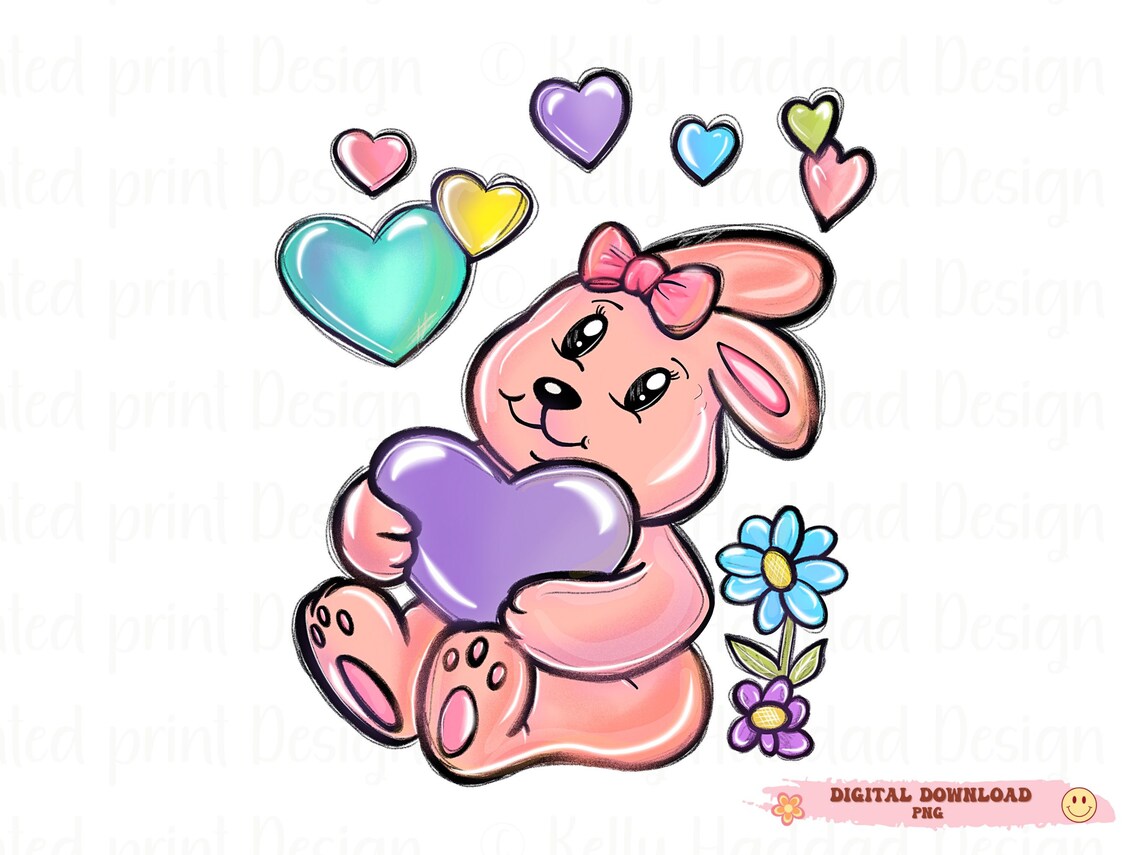 Bunny Png Bunny Holding Heart Png Bunny Hearts Clipart Cute - Etsy