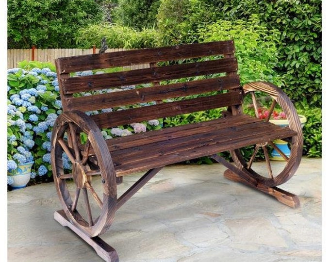 Primitive Wood Wagon Wheel Bench, 4' Sitting Bench, Rustic Outdoor ...