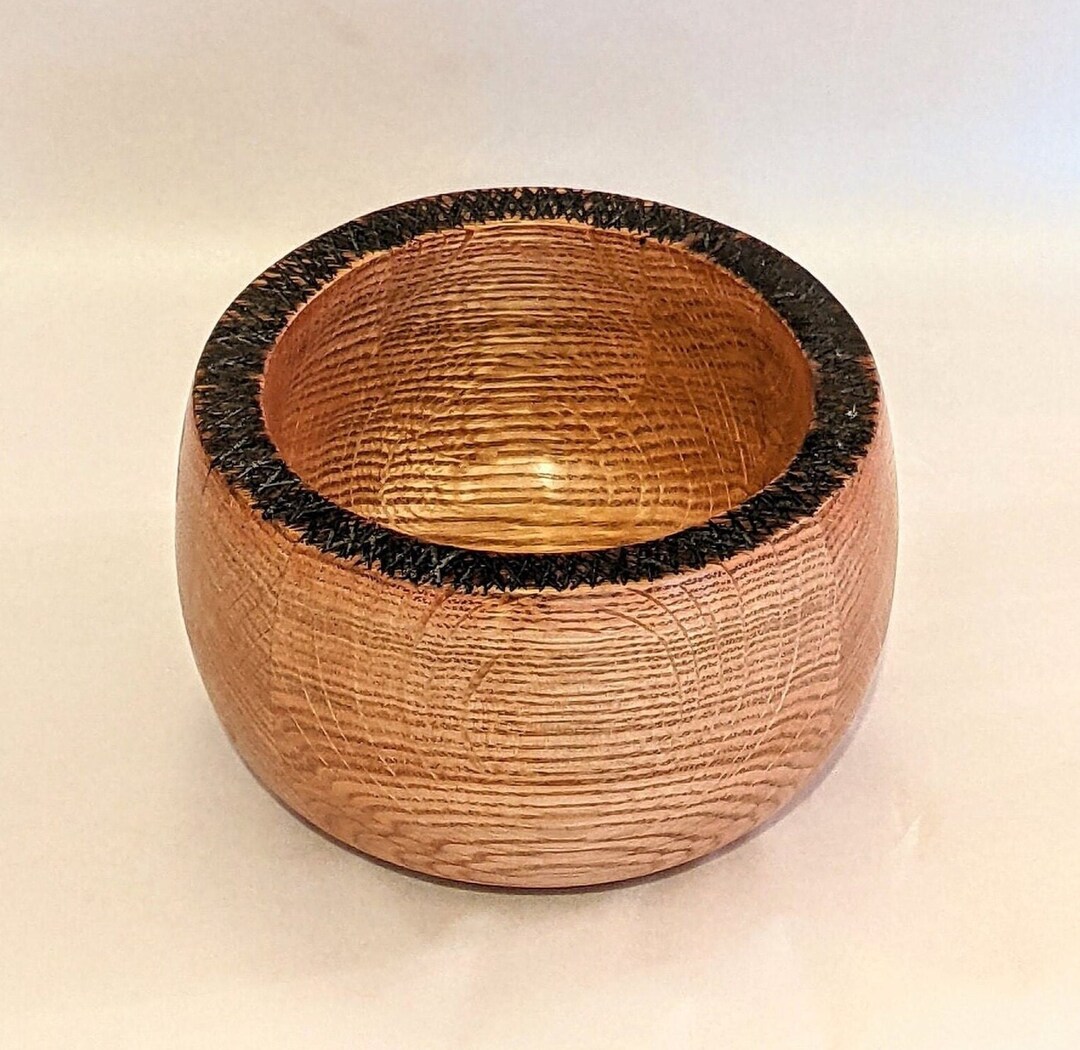 Segmented Red Oak Wood Bowl With Textured Rim Food Safe Finish 2 Cup ...