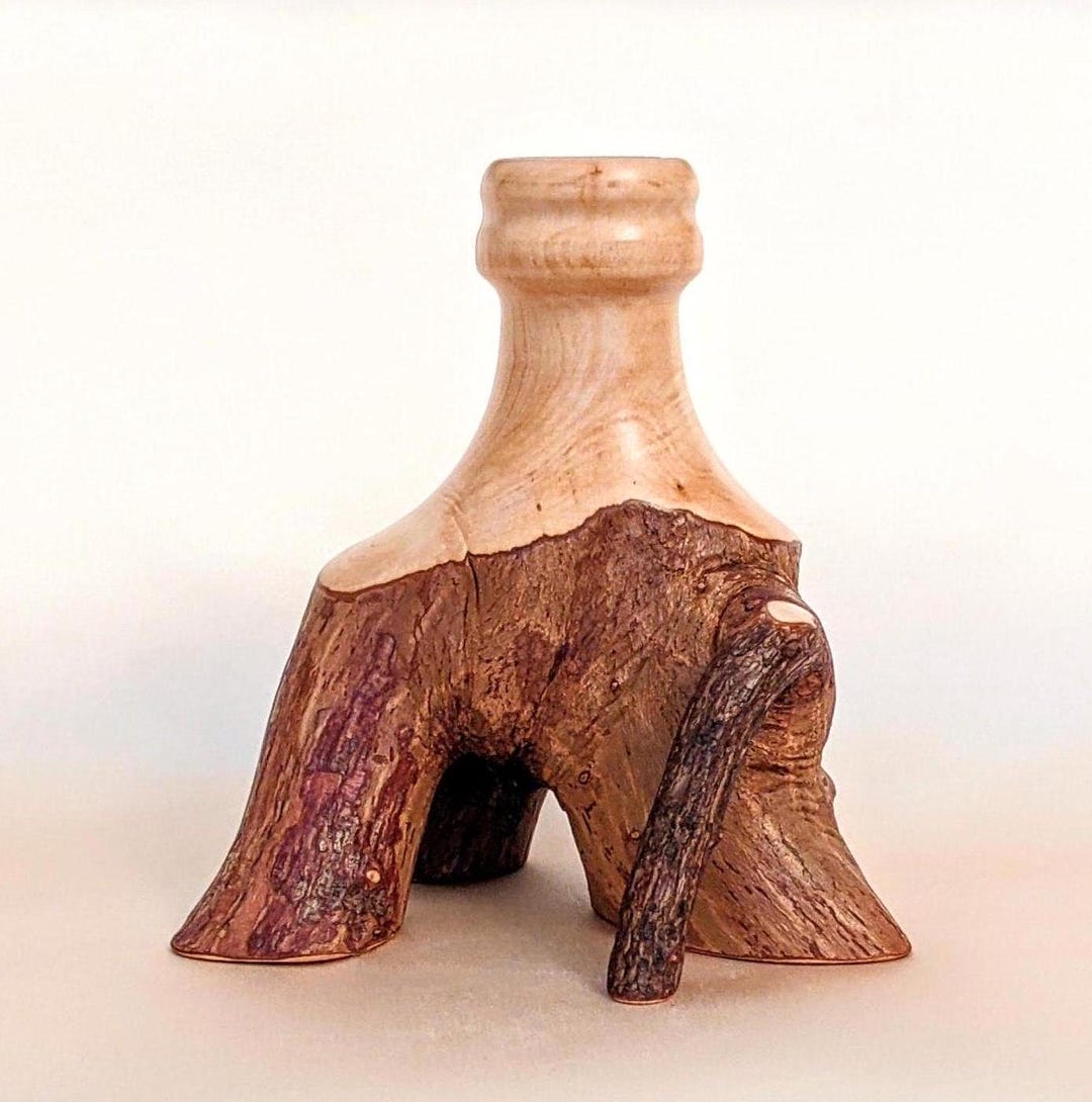 Rhododendron Root Wood Vase Hand Turned Twig Pot With Natural Edge ...