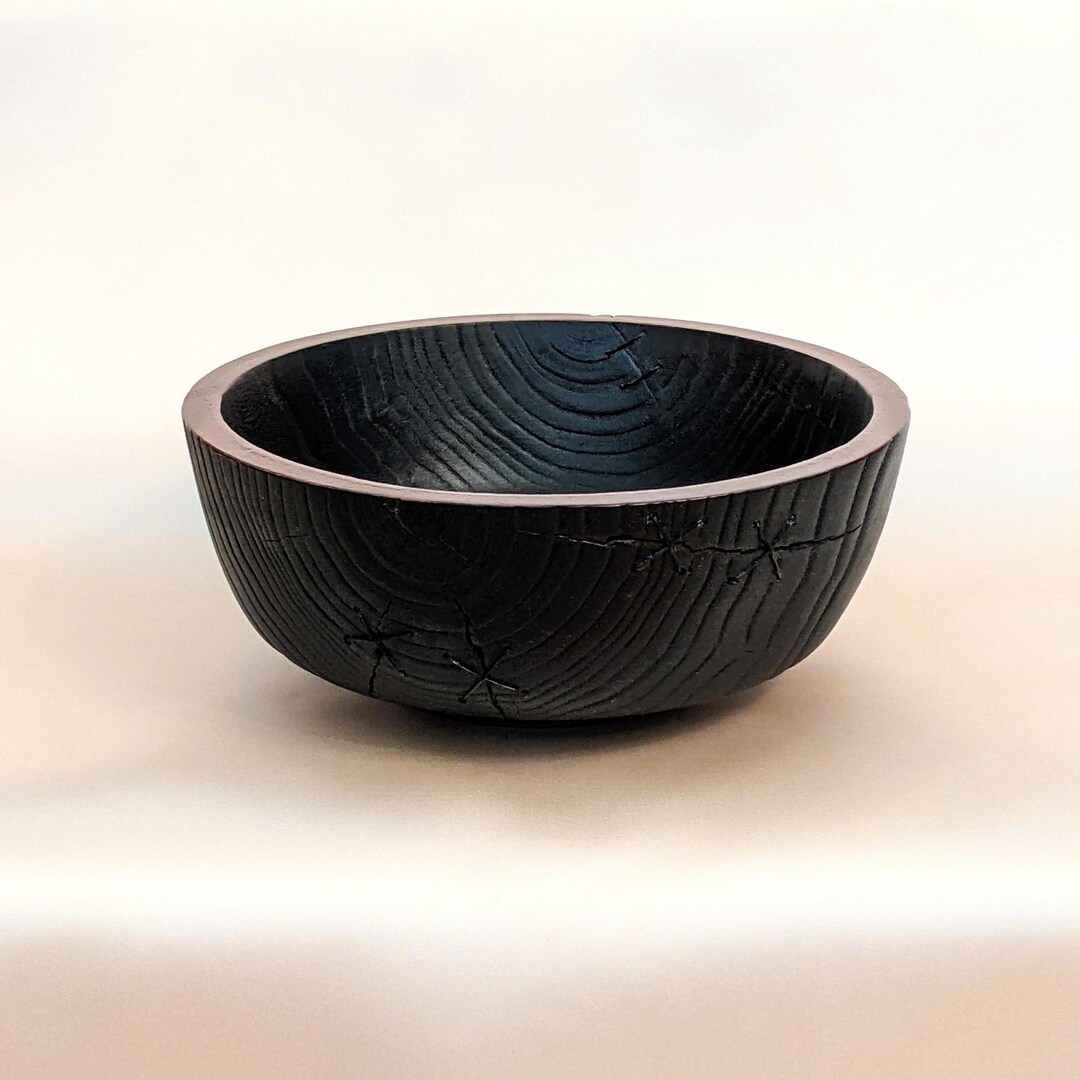 Charred Elm Wood Bowl With Wire Stitching & Painted Edges | Rustic Hand ...