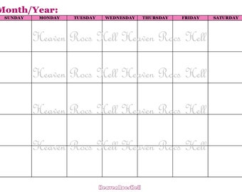 Printable Pink Blank Calendar, Monthly Full Pages PDF - Pink Colored ...