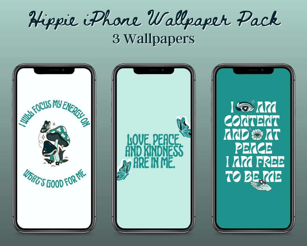 Hippie Positive Affirmations iPhone Wallpaper Bundle, Instant Digital ...