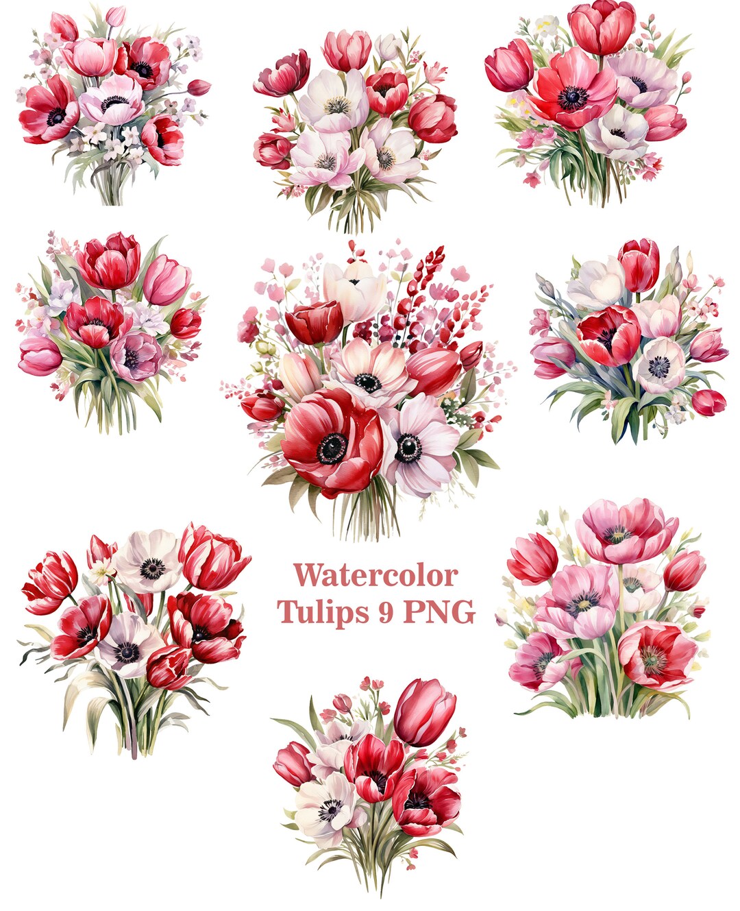 Watercolor Tulips Clipart Wedding Flowers Clipart Bundle - Etsy