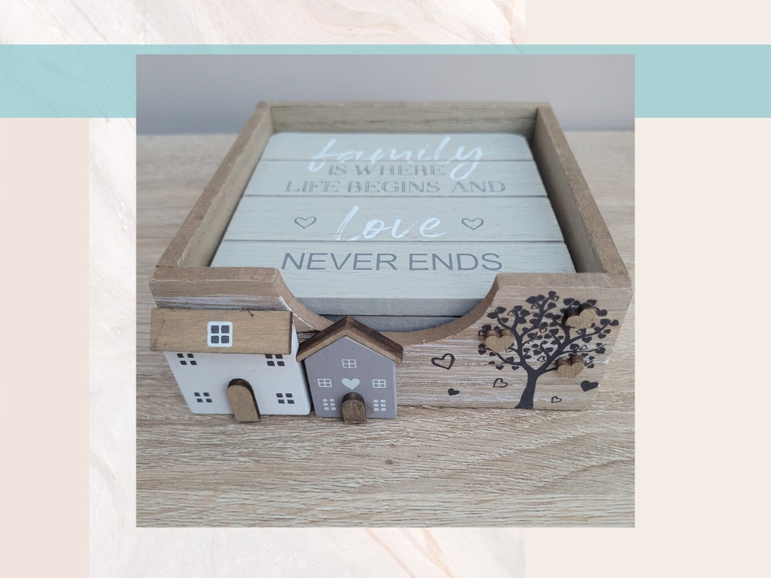 Cute Coaster Set, Rustic House Coaster Set, Natural Coaster Set, New ...