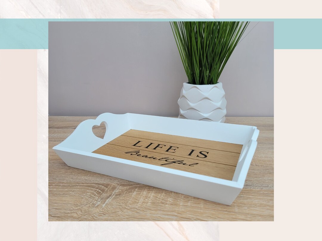 White Decorative Tray, Coffee Table Tray, Large White Wooden Tray for ...