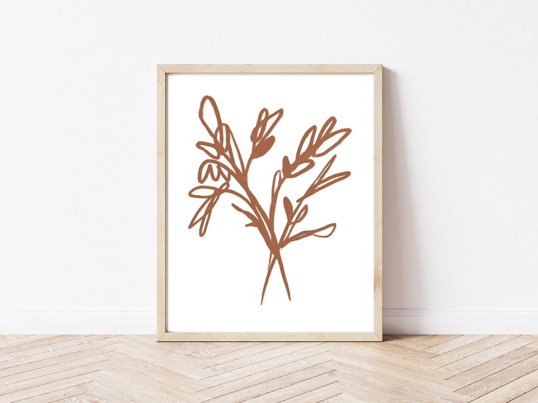 Burnt Orange Floral Line Art Print: Boho Terracotta Decor (digital ...