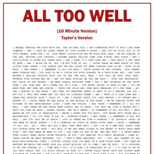 All Too Well Lyrics 10 Minute Version-taylor's Version-taylor Swift Red ...
