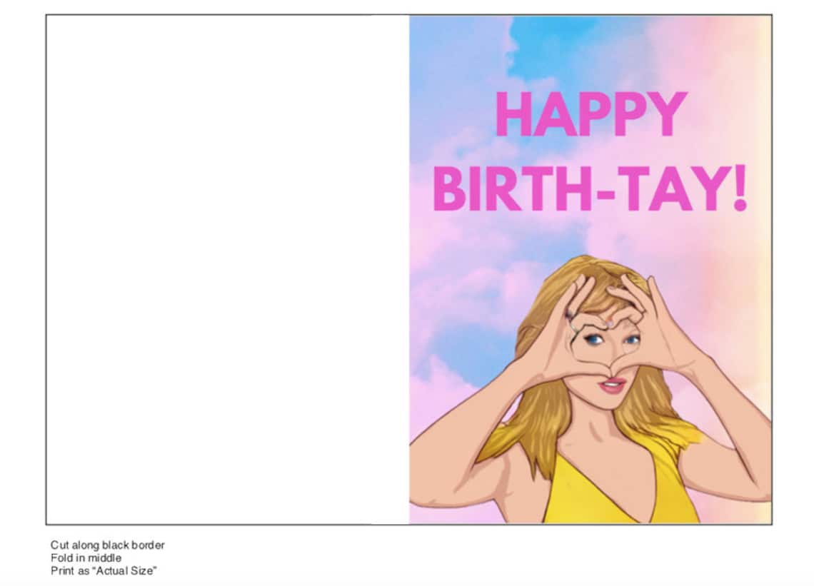 Taylor Swift Printable Birthday Day Card-happy Birth-tay! - Etsy