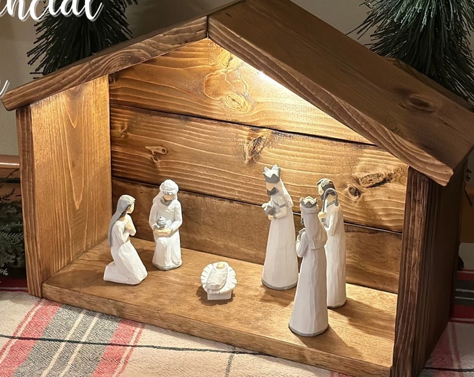 Wooden Nativity Scene/willow Tree Compatible/handmade/manger/rustic ...