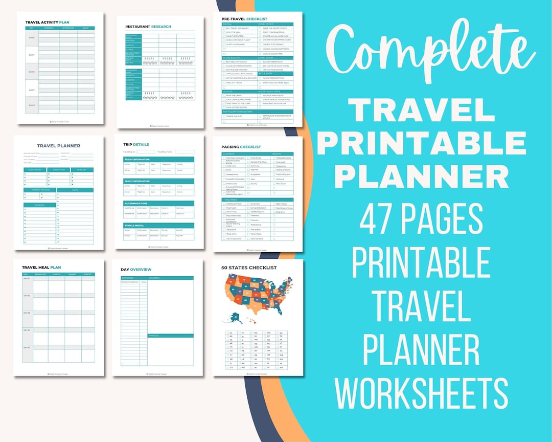 Travel Planner Printable, Travel Worksheets, Spring Break, Road Trip - Etsy