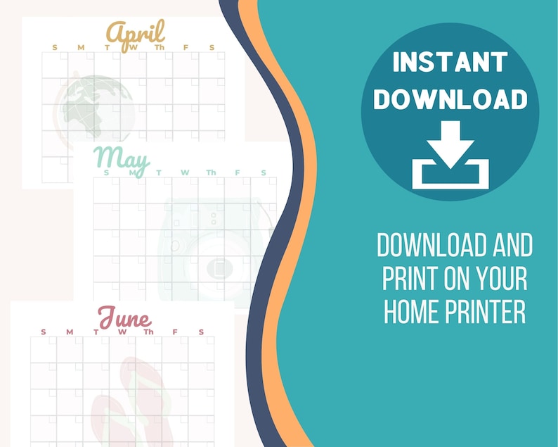 Printable Travel Calendar, Undated Calendar, Travel Themed, A4 Size - Etsy