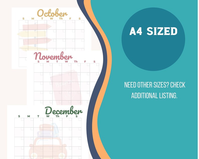 Printable Travel Calendar, Undated Calendar, Travel Themed, A4 Size - Etsy